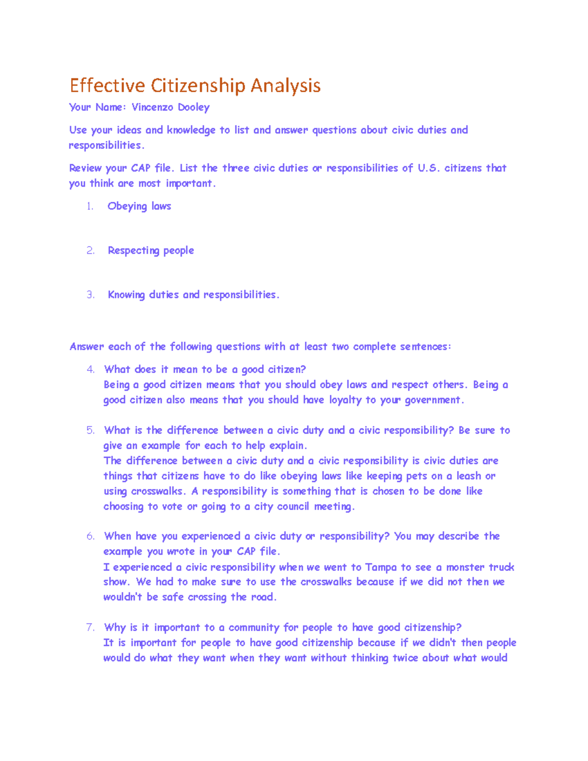 1.06 Civics Assignment: Effective Citizenship Analysis by Vincenzo ...