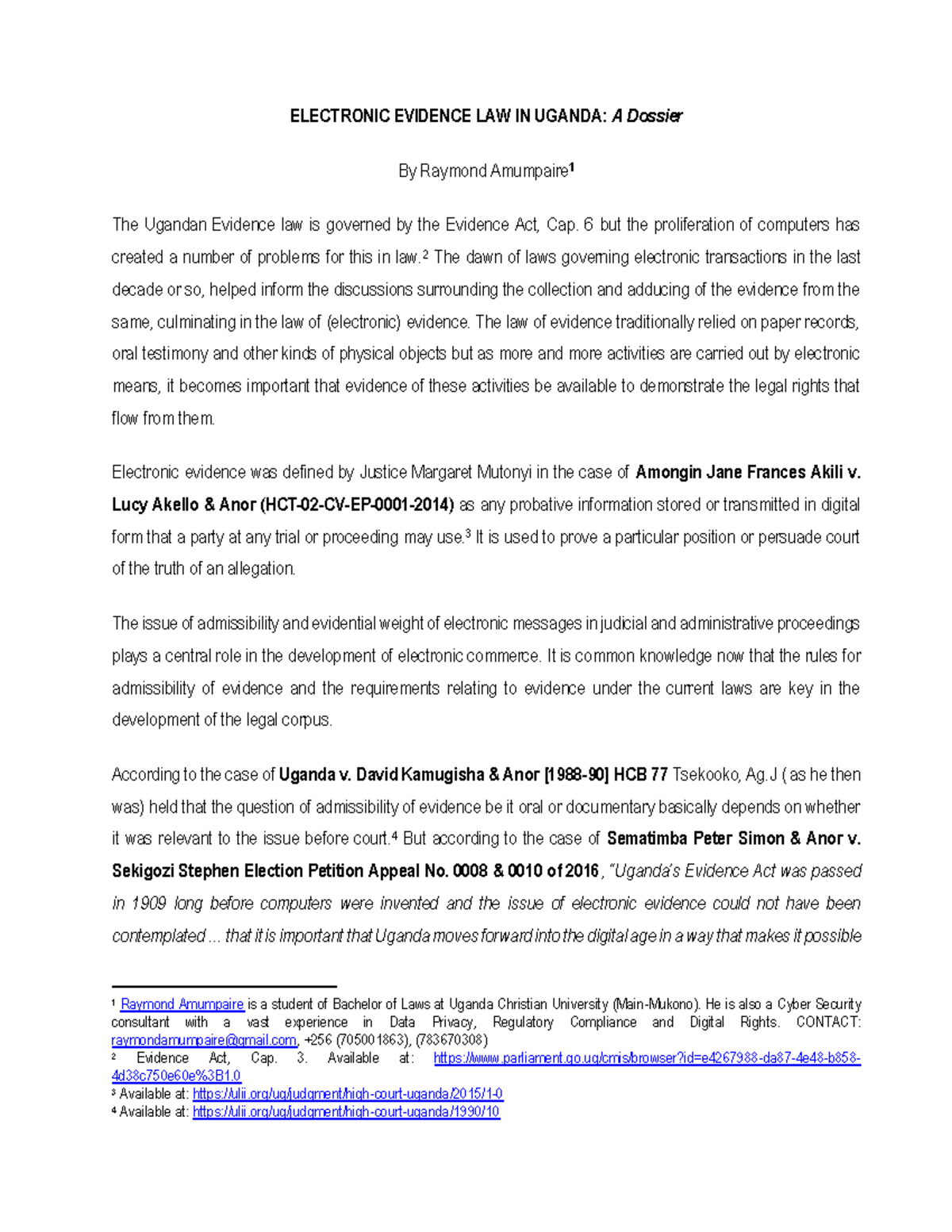Electronic Evidence Law in Uganda: Detailed Dossier (Course Code LAW ...