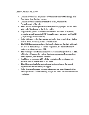 Cellular Respiration - Study Notes & Assignments - Studocu