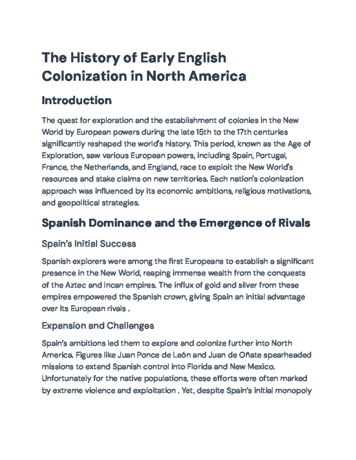 English Colonization in North America: Early Ventures and Motivations ...