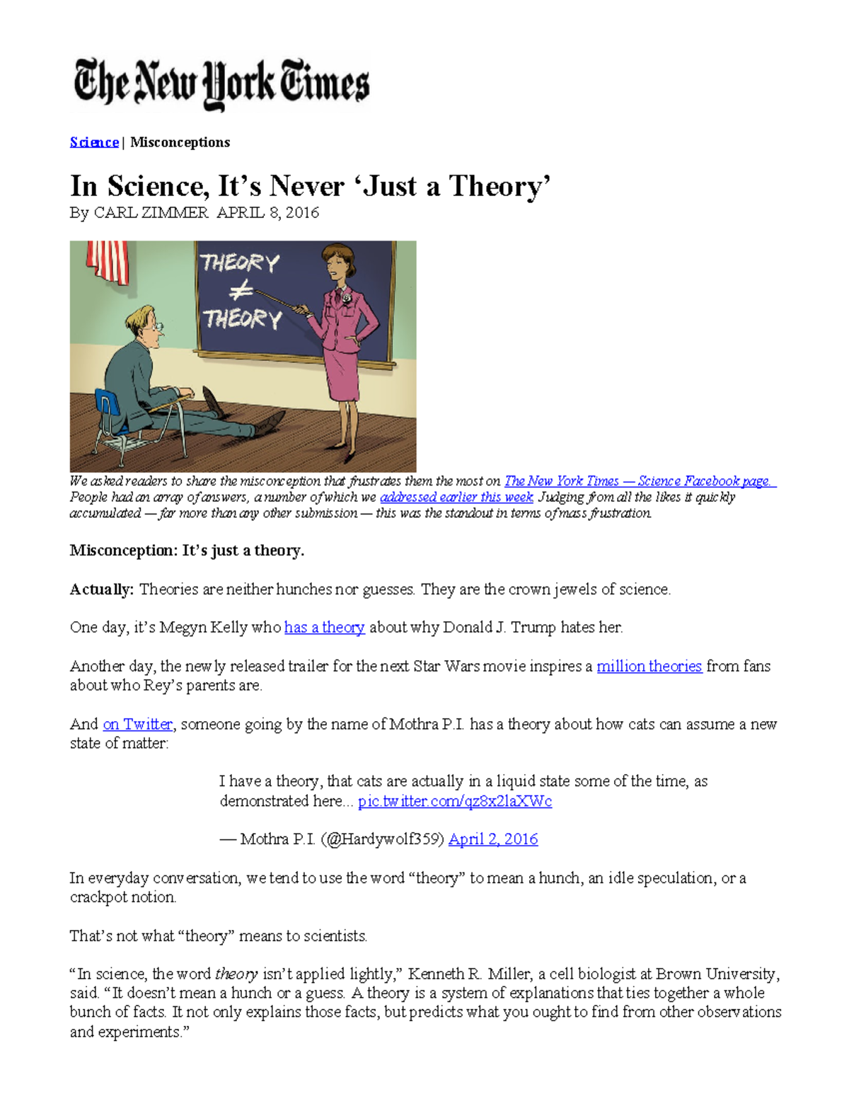 In Science, It’s Never ‘Just a Theory’ - Science | Misconceptions In ...