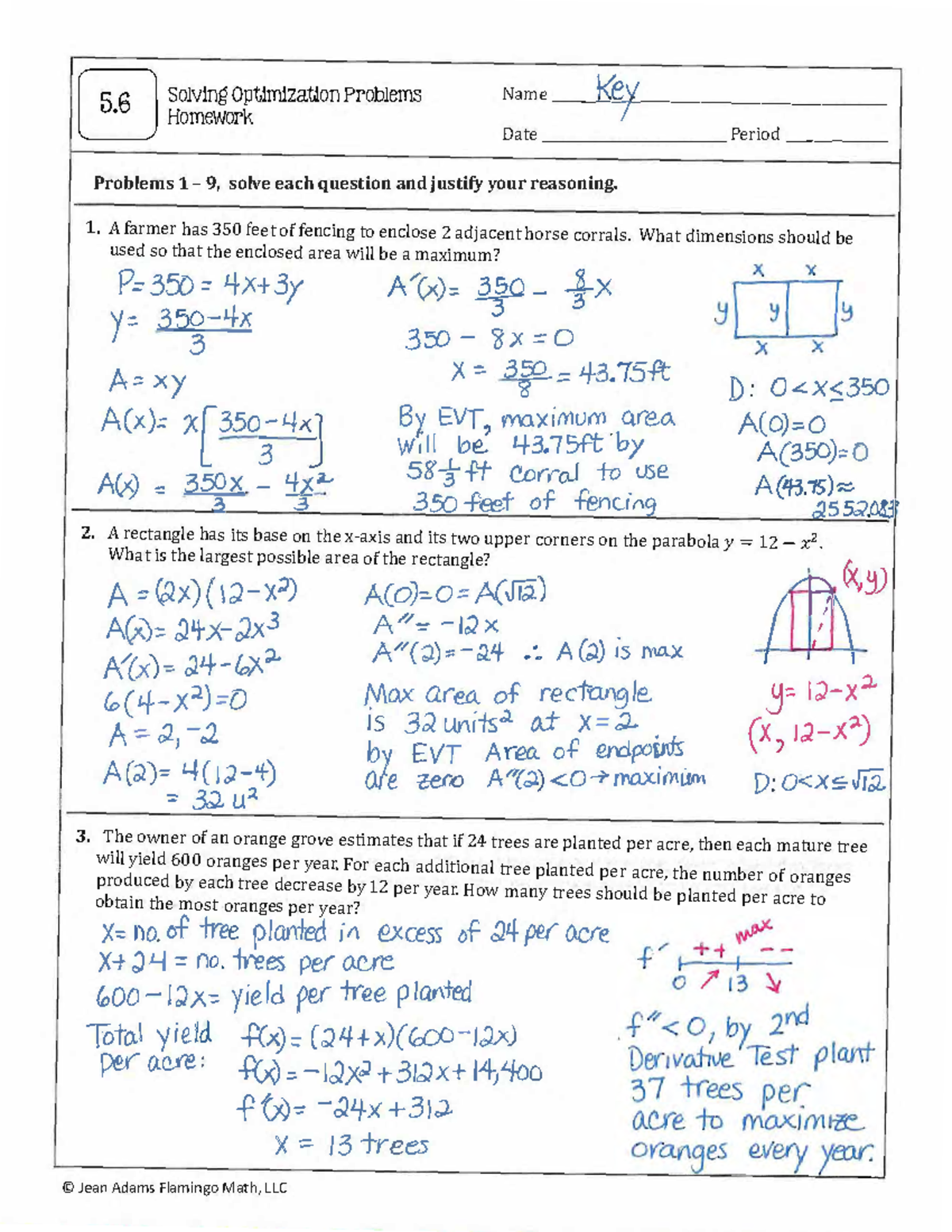 Optimization Problems Homework L: J - Max Area & Yield Solutions - Studocu