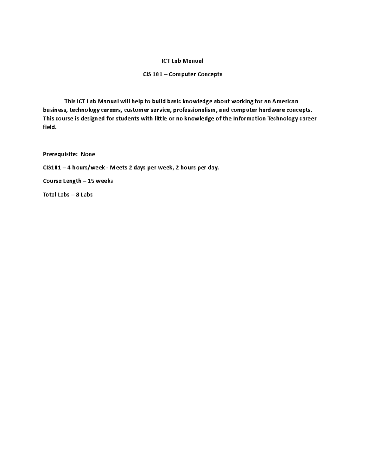 Ict Cis 101 Lab Manual Most Updated 3 3 Ict Lab Manual Cis 101 Computer Concepts This