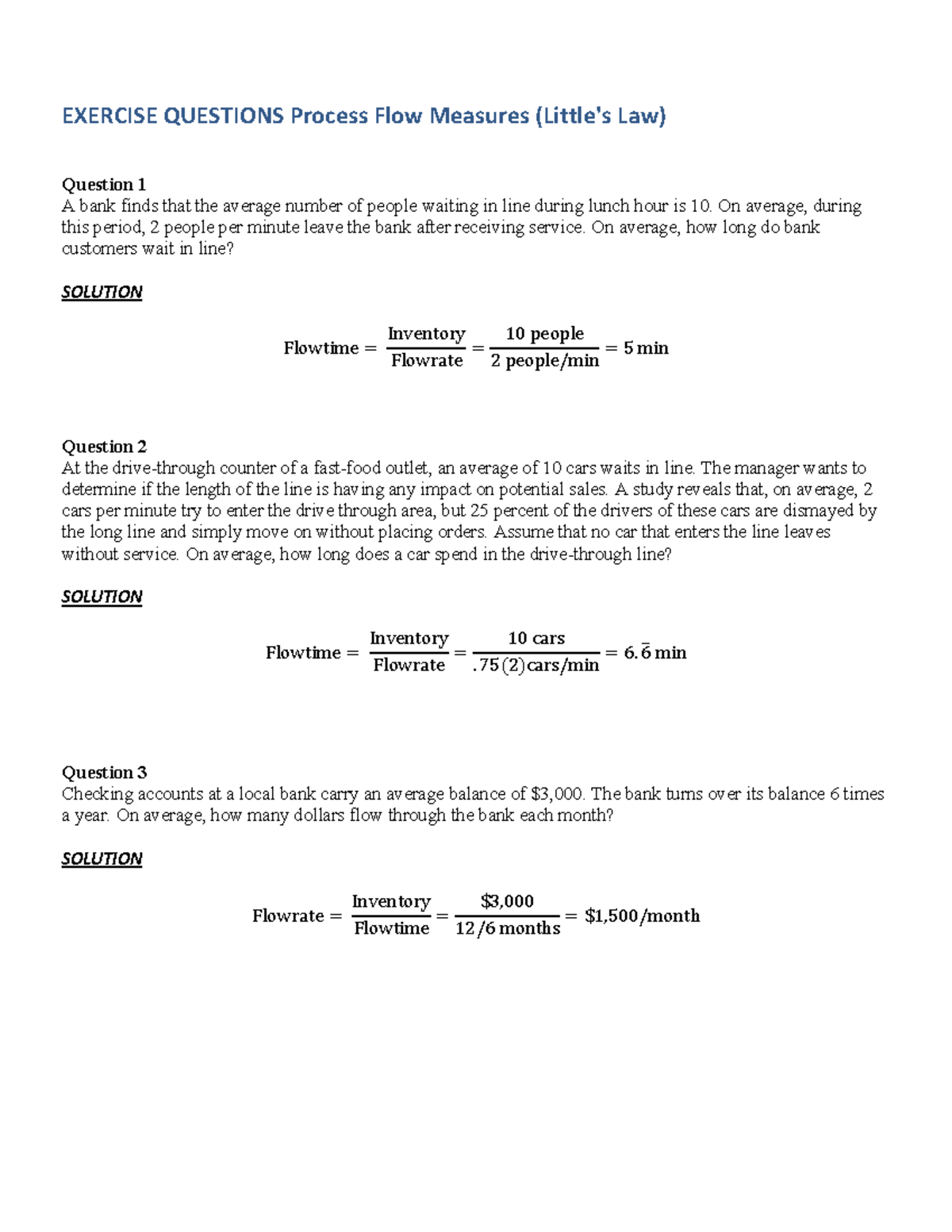 Exercise Set for Process Flow Measures - Solution 1 - EXERCISE ...
