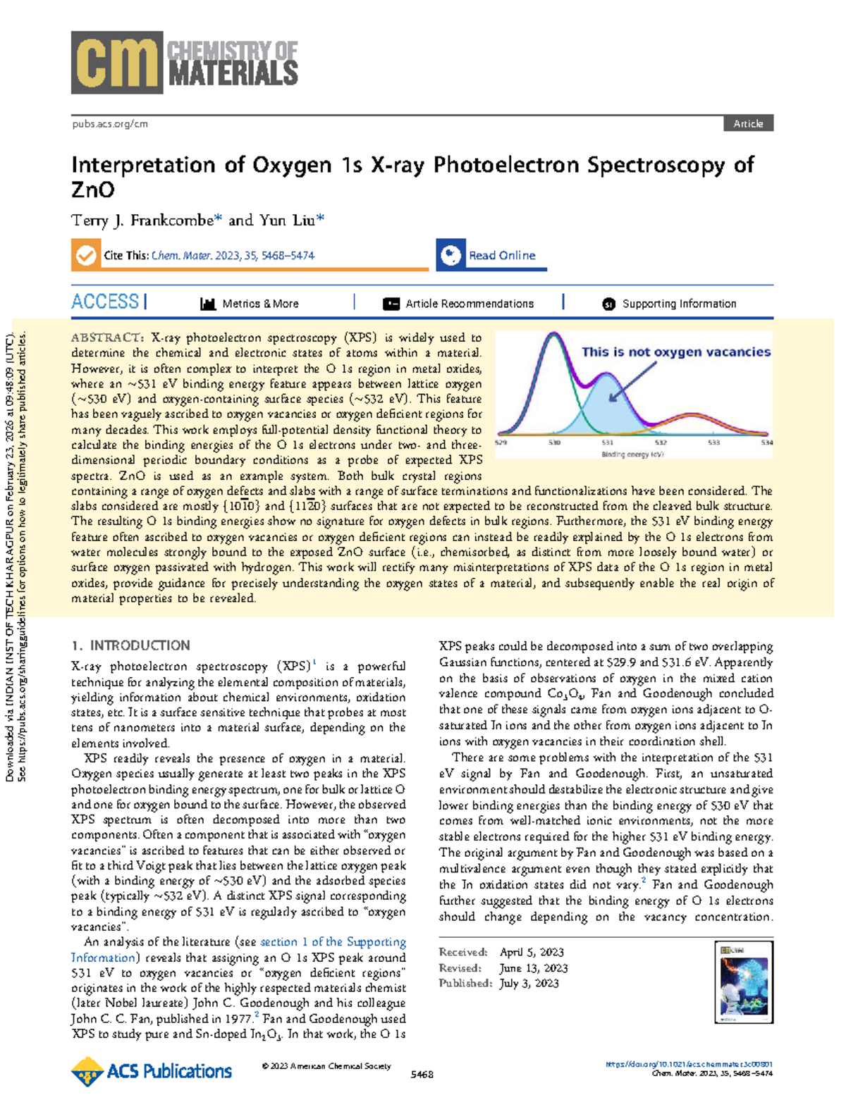 Interpretation of O 1s XPS in ZnO: Insights and Implications - Studocu