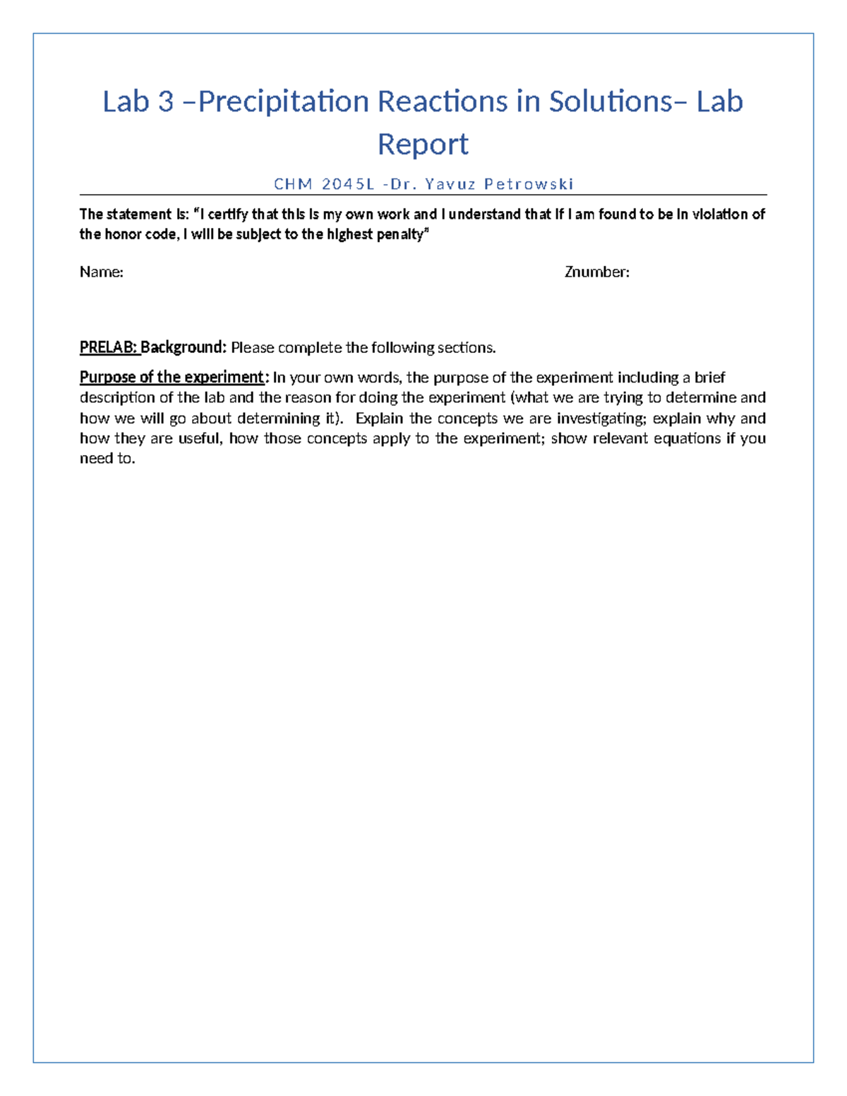 Lab3-Precipitation Reactions in Solution-Lab Report - Lab 3 ...
