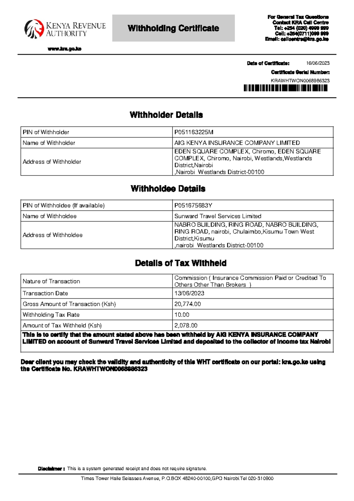 Sample Tax Compliance Certificate - Withholding Certificate Format ...