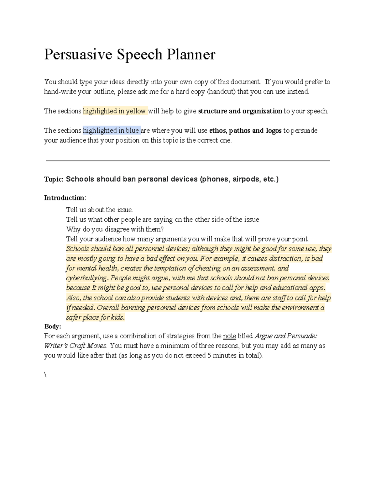 Copy of Persuasive Speech Planner - Persuasive Speech Planner You ...