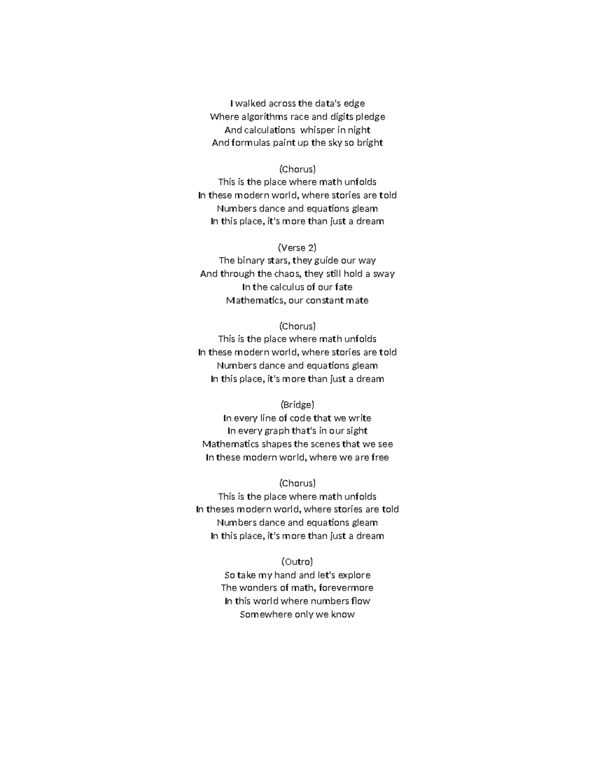MMW SONG - Bsbsbs - I walked across the data's edge Where algorithms ...