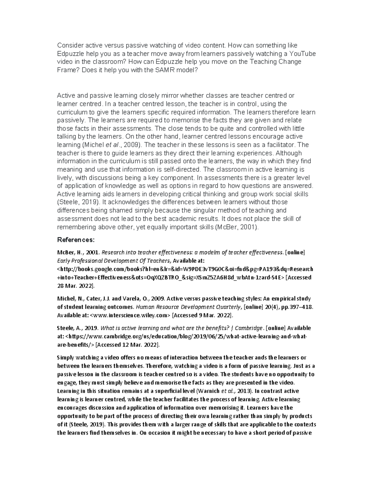 ICT: Active vs Passive Learning in the Classroom with Edpuzzle - Studocu