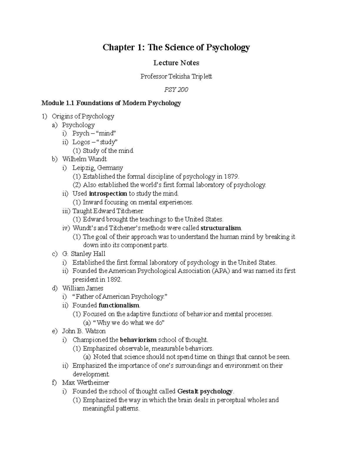 PSY 200 Chapter 1 Lecture Notes: Understanding the Science of ...