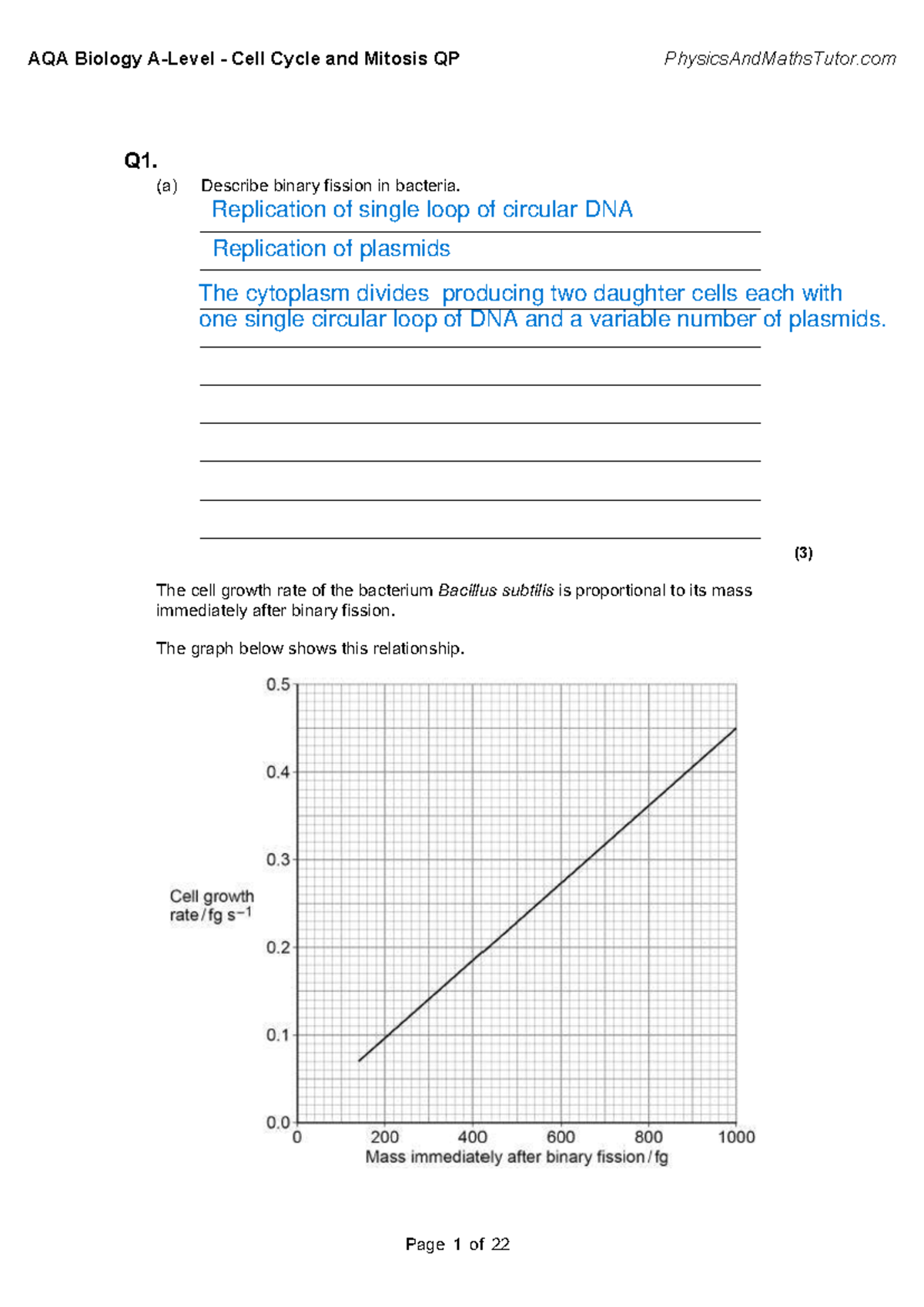 2.2 Cell Cycle and Mitosis QP - Q1. (a) Describe binary fission in ...