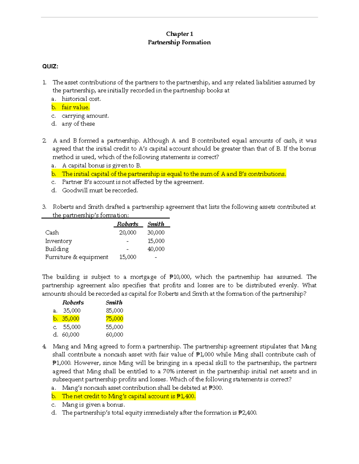 QUIZ: Chapter 1 - Partnership Formation AST - Key Concepts & Questions ...