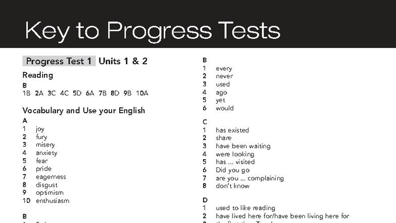 B2 Progress Tests Key: Units 1-12 Answers and Explanations - Studocu