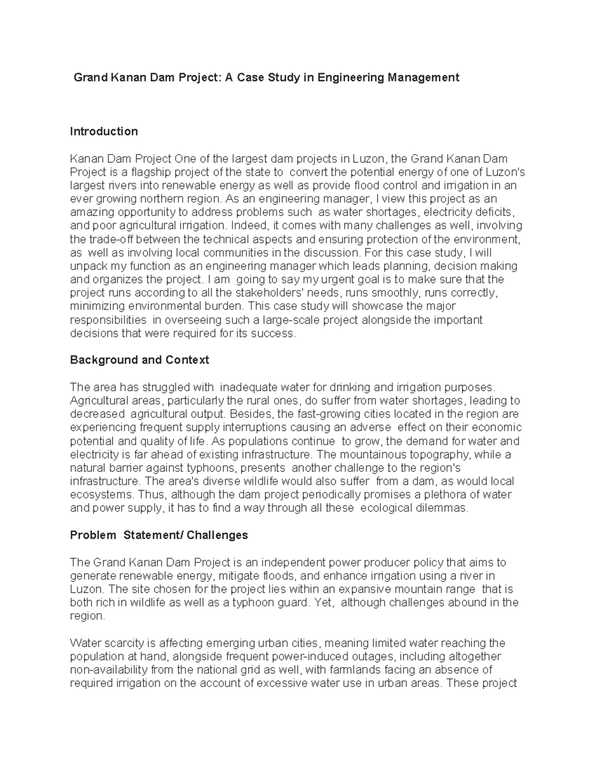 Grand Kanan Dam Project: Engineering Management Case Study - Studocu