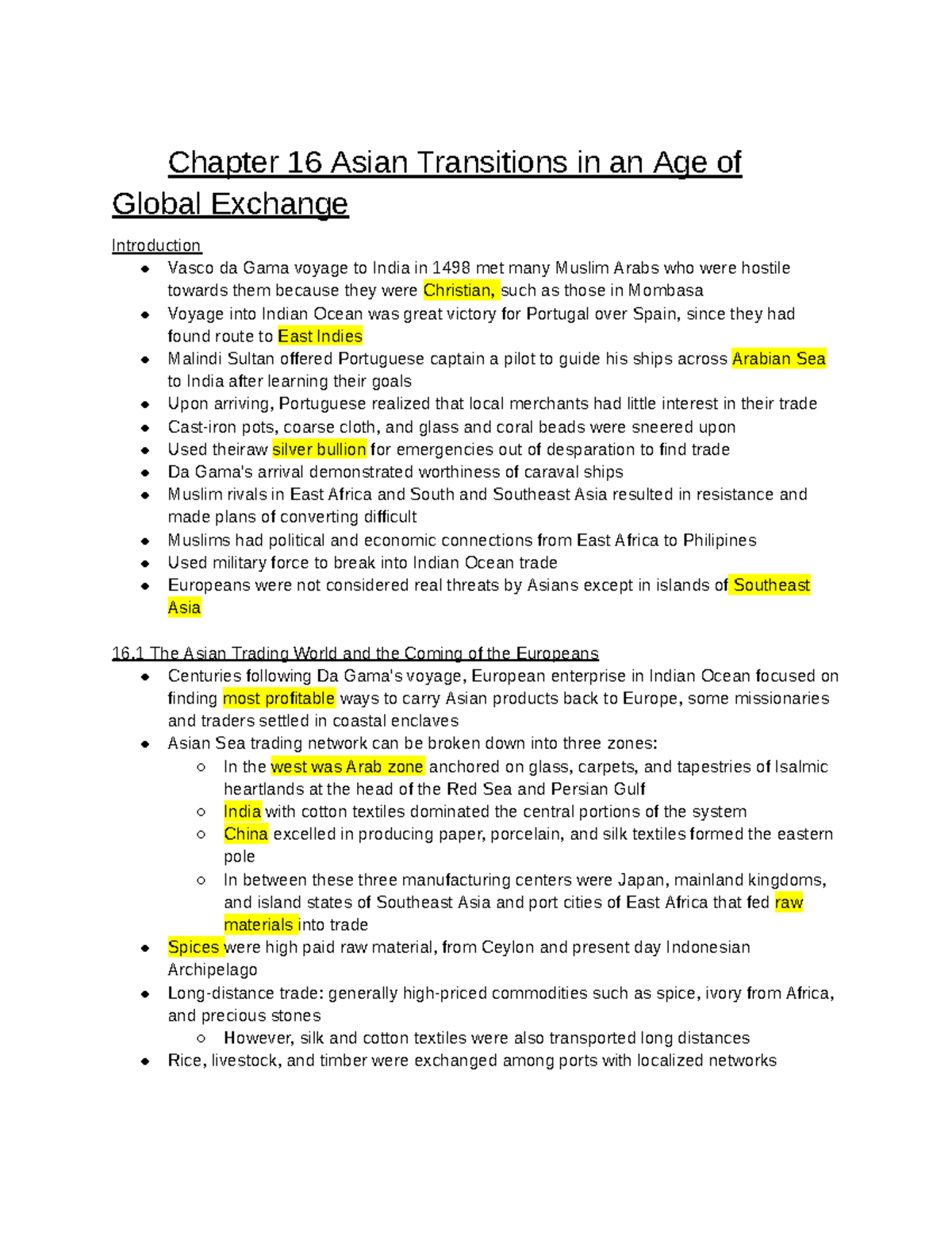 AP World History Chapter 16: Asian Transitions & Global Exchange Notes ...
