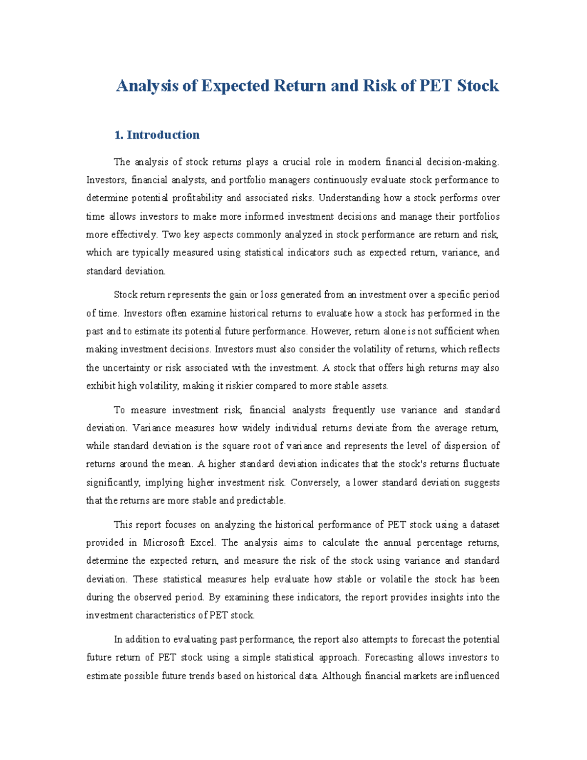 PET Stock Return & Risk Analysis (2021-2025) - Studocu