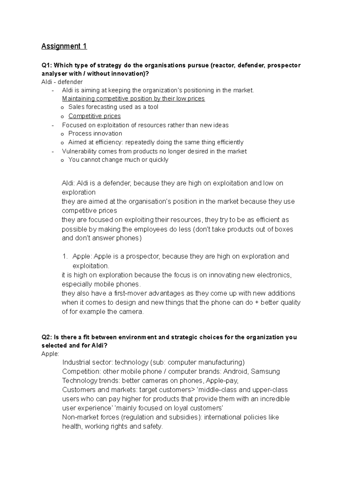 IOD- Assignment 1 - Analysis of Strategy Types for Aldi & Apple ...