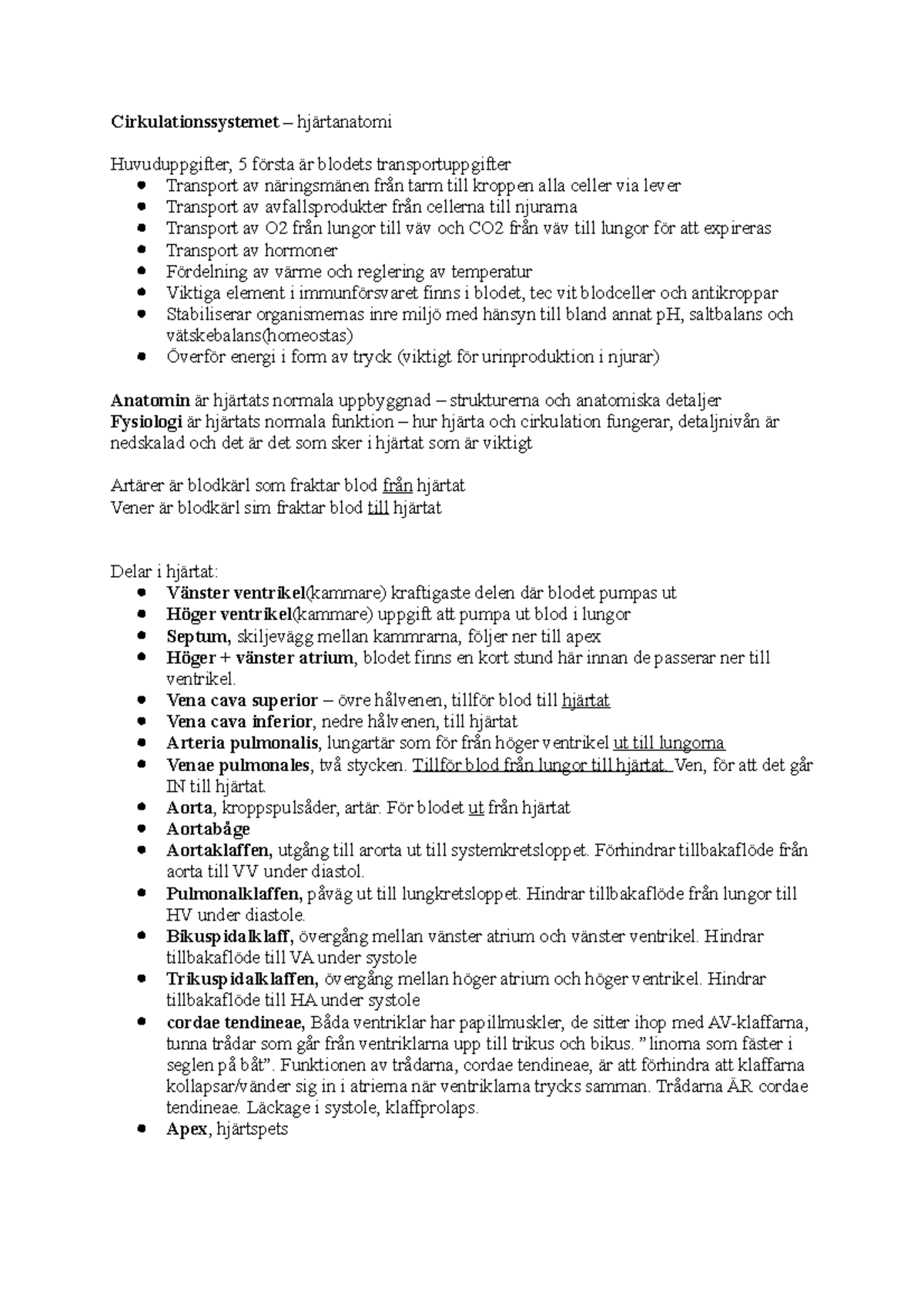 Cirkulationssystemet - Vena cava superior – övre hålvenen, tillför blod ...