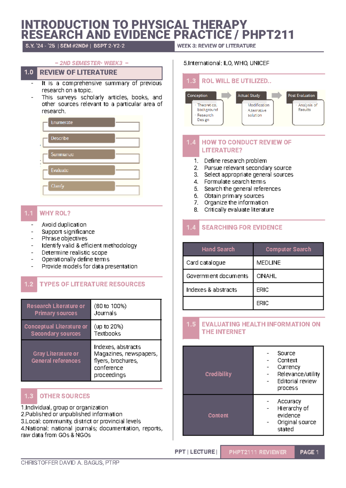 PTRS - WEEK 3 - Handout - research physical therapy - RESEARCH AND ...
