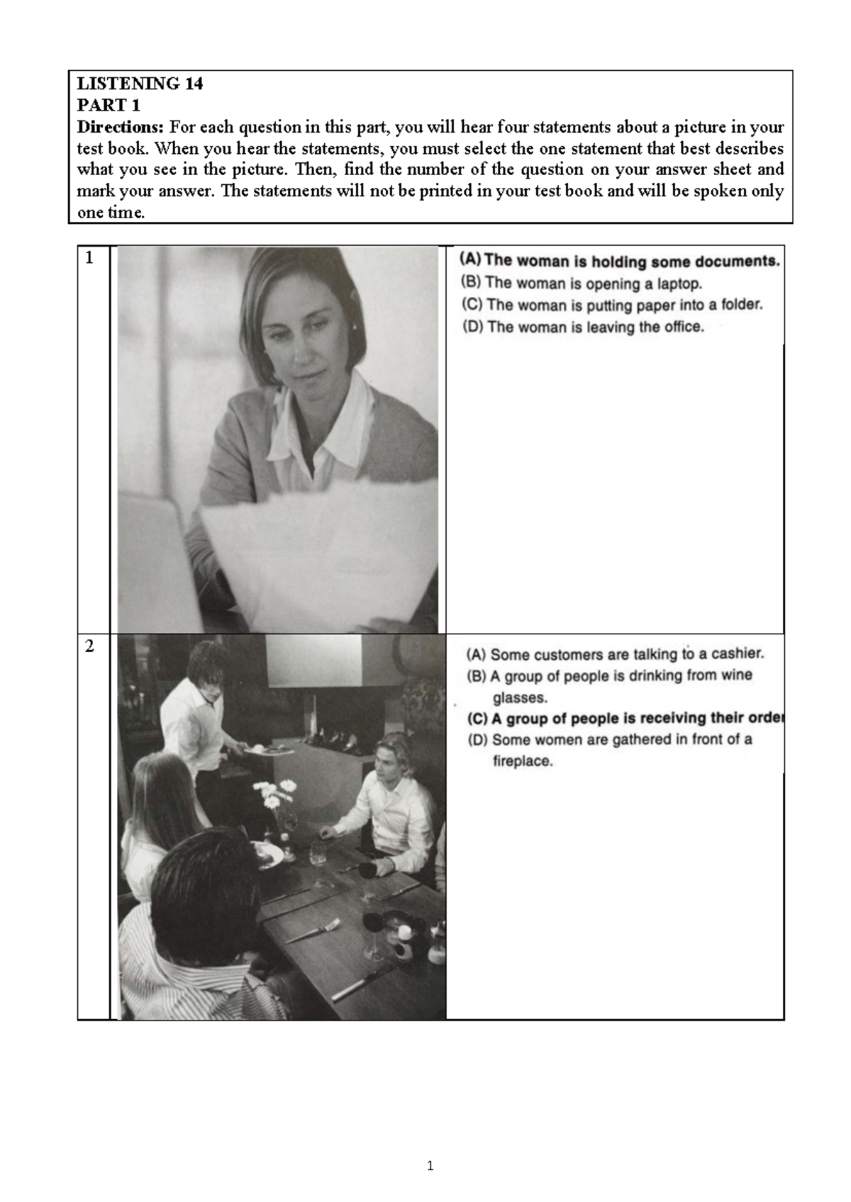 Listening Practice 14 - Part 1 & 2 Instructions and Questions - Studocu