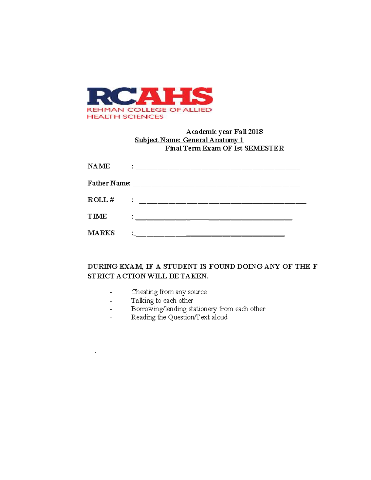 General Anatomy 1 (ANAT101) Final Exam Review with Keys - Studocu