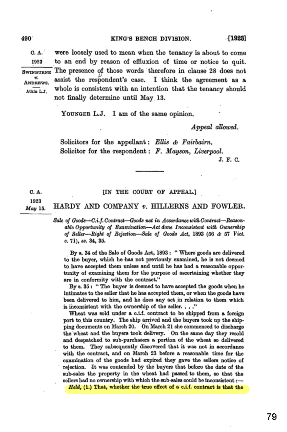 490 C.A. Hardy & Co. v. Hillerns & Fowler: Sale of Goods Act Analysis ...