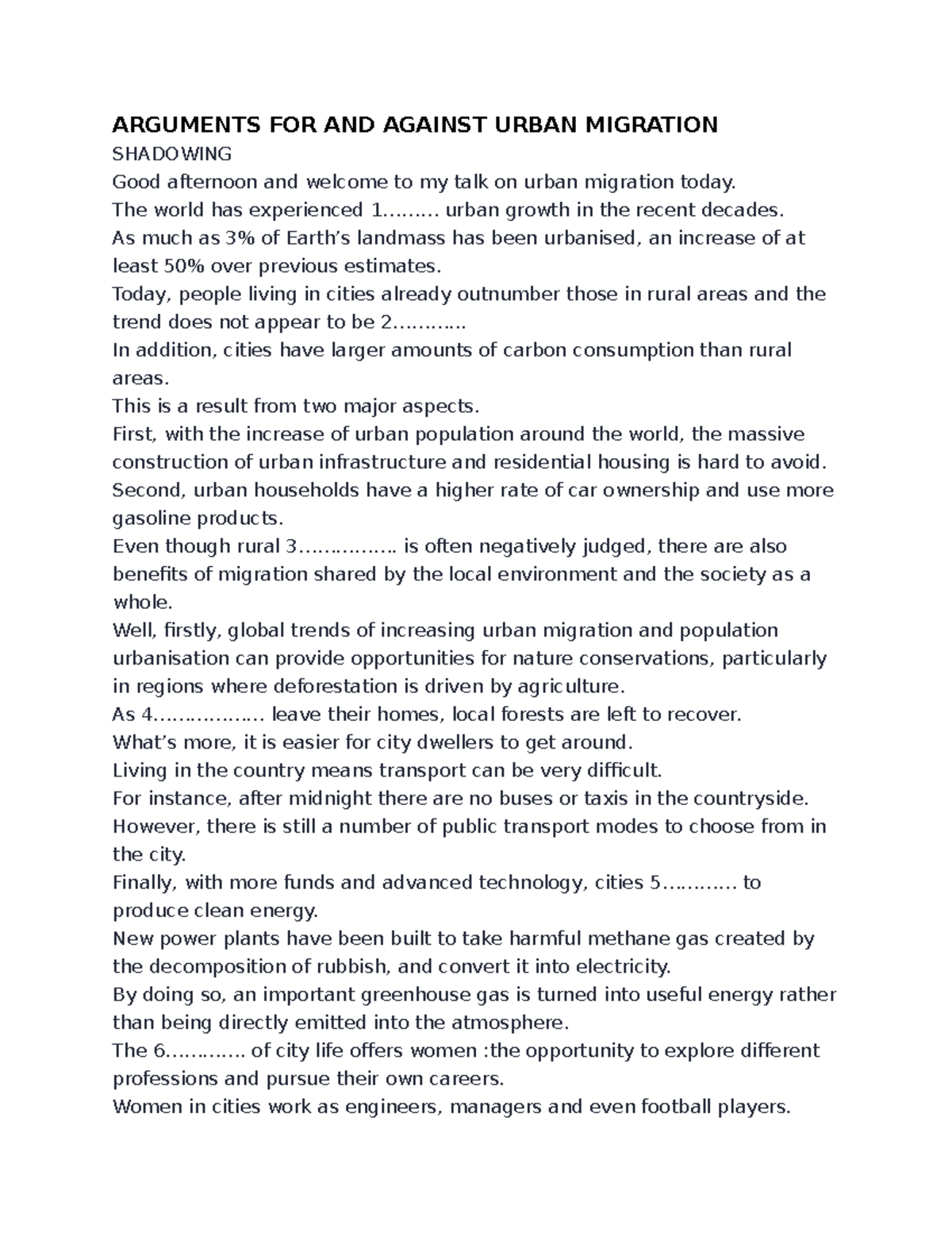 Arguments-FOR-AND- Against- Urban- Migration - ARGUMENTS FOR AND ...