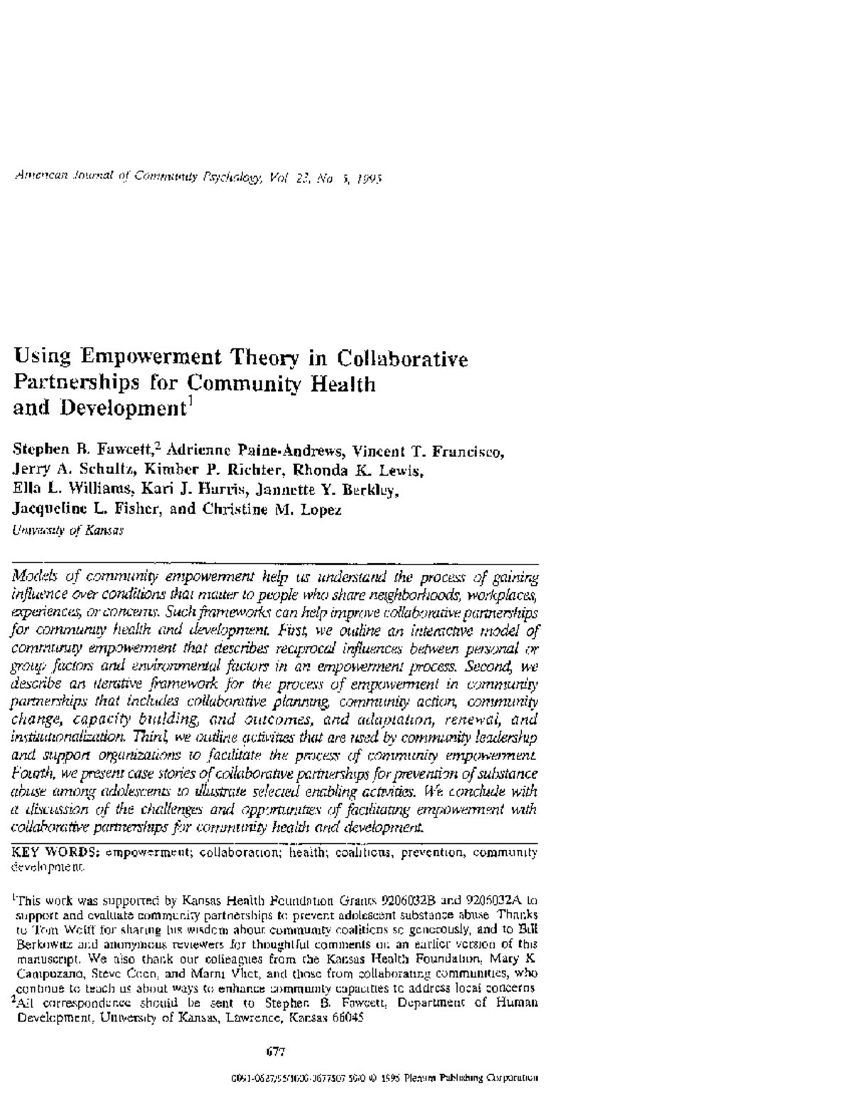 Empowerment Theory in Collaborative Partnerships for Community Health ...