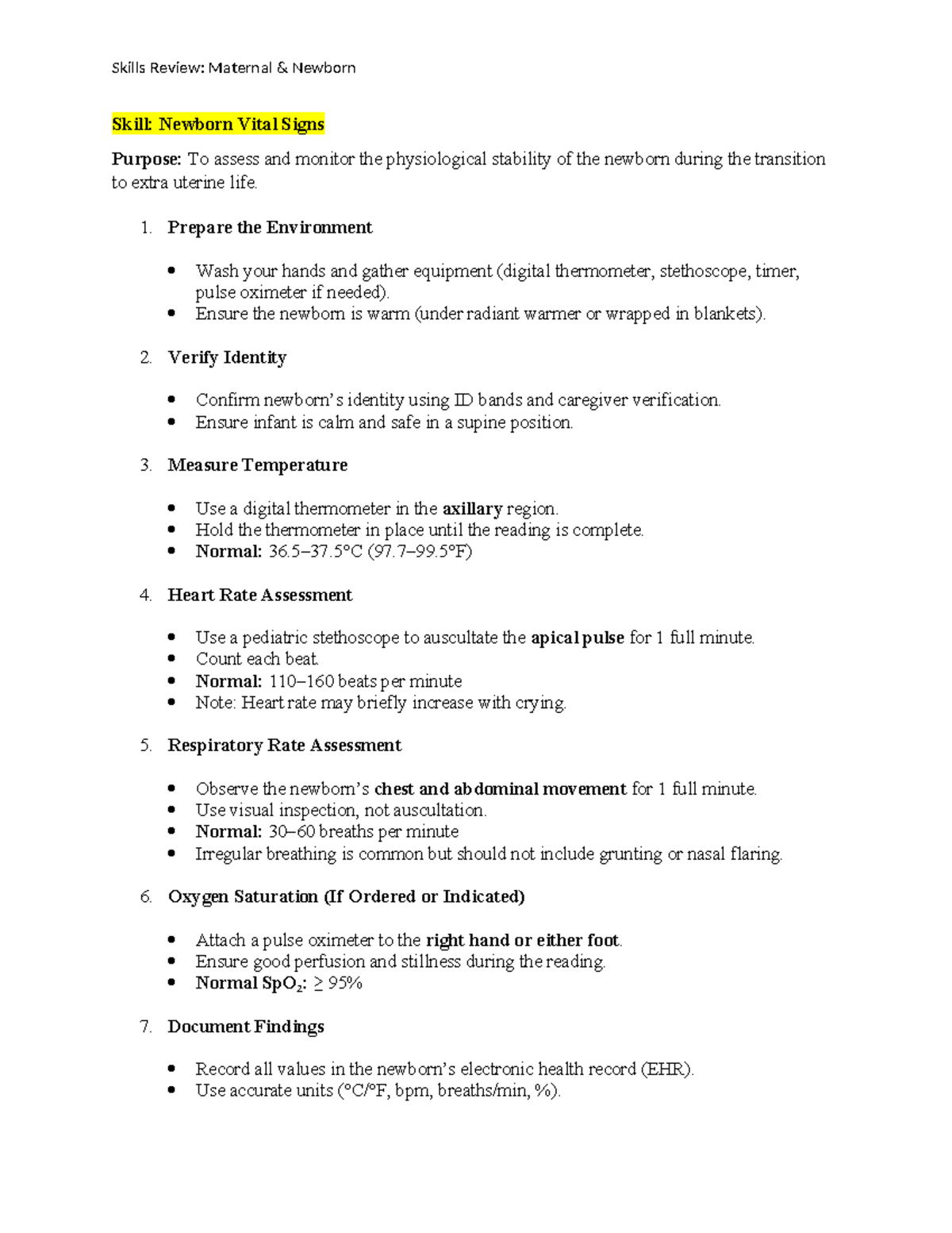 Skills Review: Maternal Newborn - Newborn Vital Signs & Care Techniques ...
