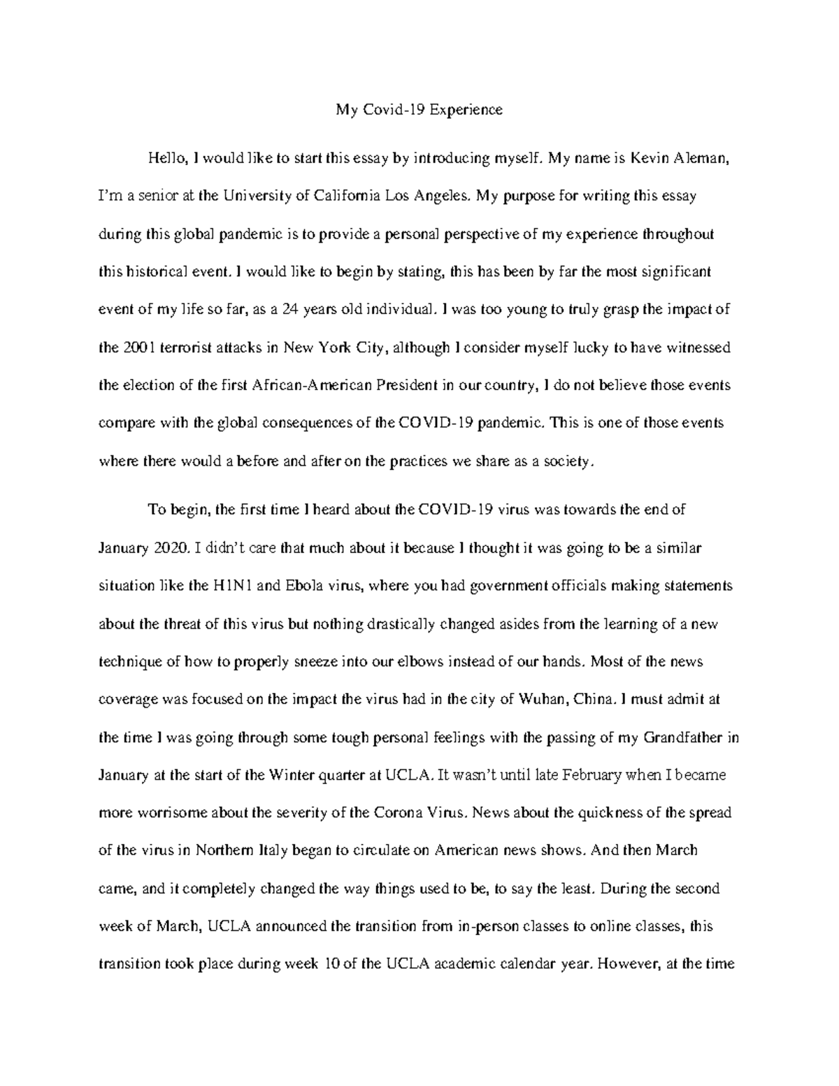 UCLA Essay: Personal Reflections on the Covid-19 Pandemic - Studocu