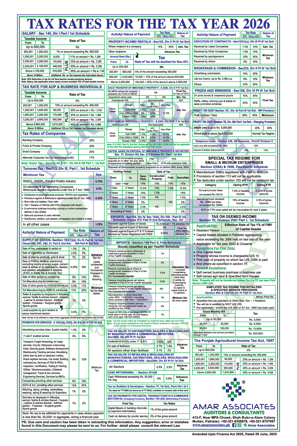 Tax Card 2026: Comprehensive Tax Rates Overview - Amar Associates - Studocu