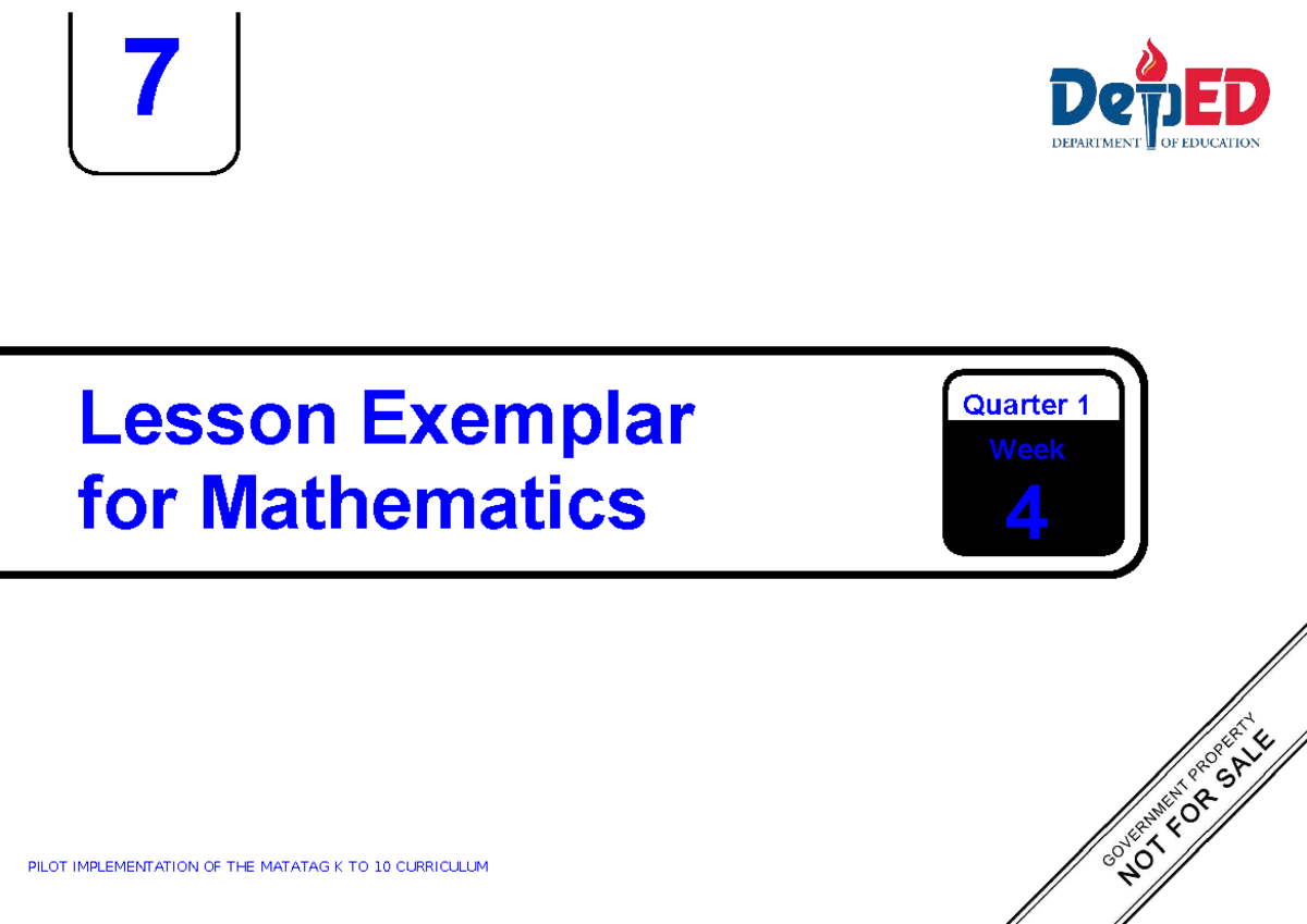 7th Grade Math Lesson Exemplar: MATATAG K to 10 Curriculum Q1 W4 - Studocu