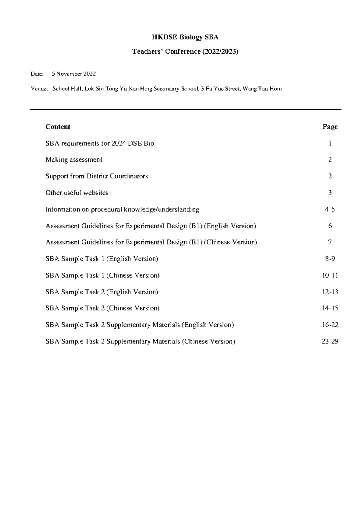 BIO 1122 01 - HKDSE Biology SBA Conference Guidelines 2024 - Studocu