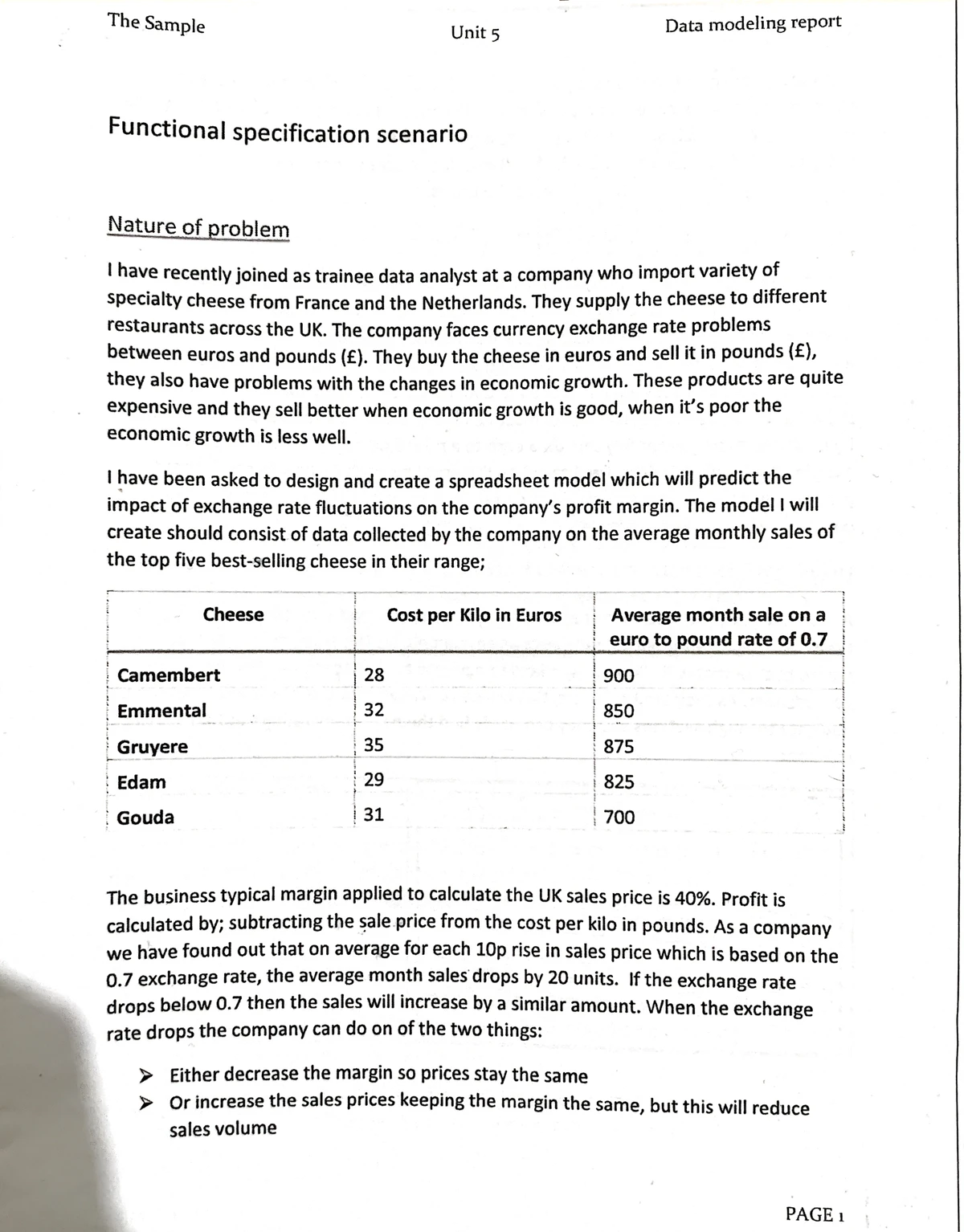 Unit 5 Data modelling report - Unit 5 Data modeling EURO CHEESE ...