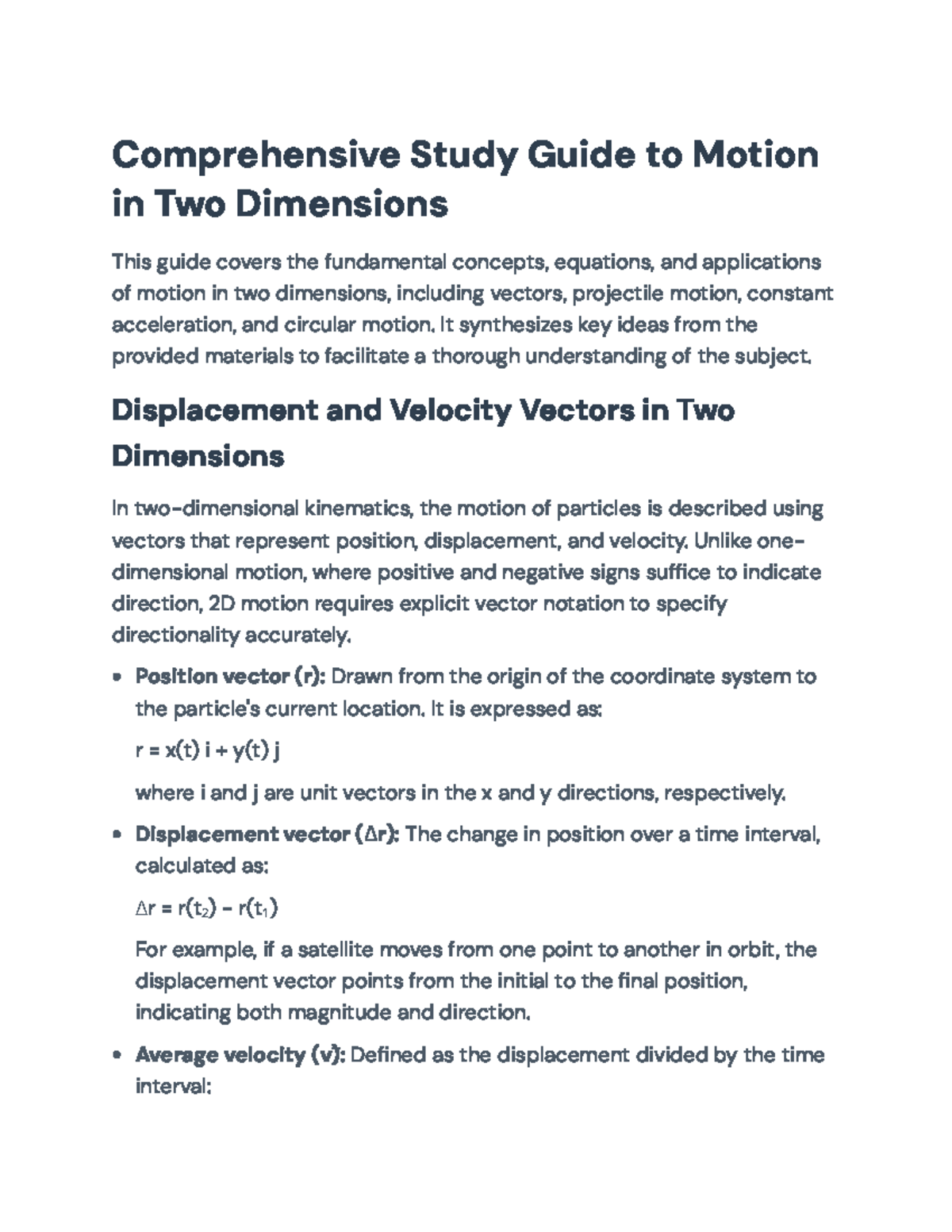 Comprehensive Study Guide: Motion in Two Dimensions (Physics 101) - Studocu