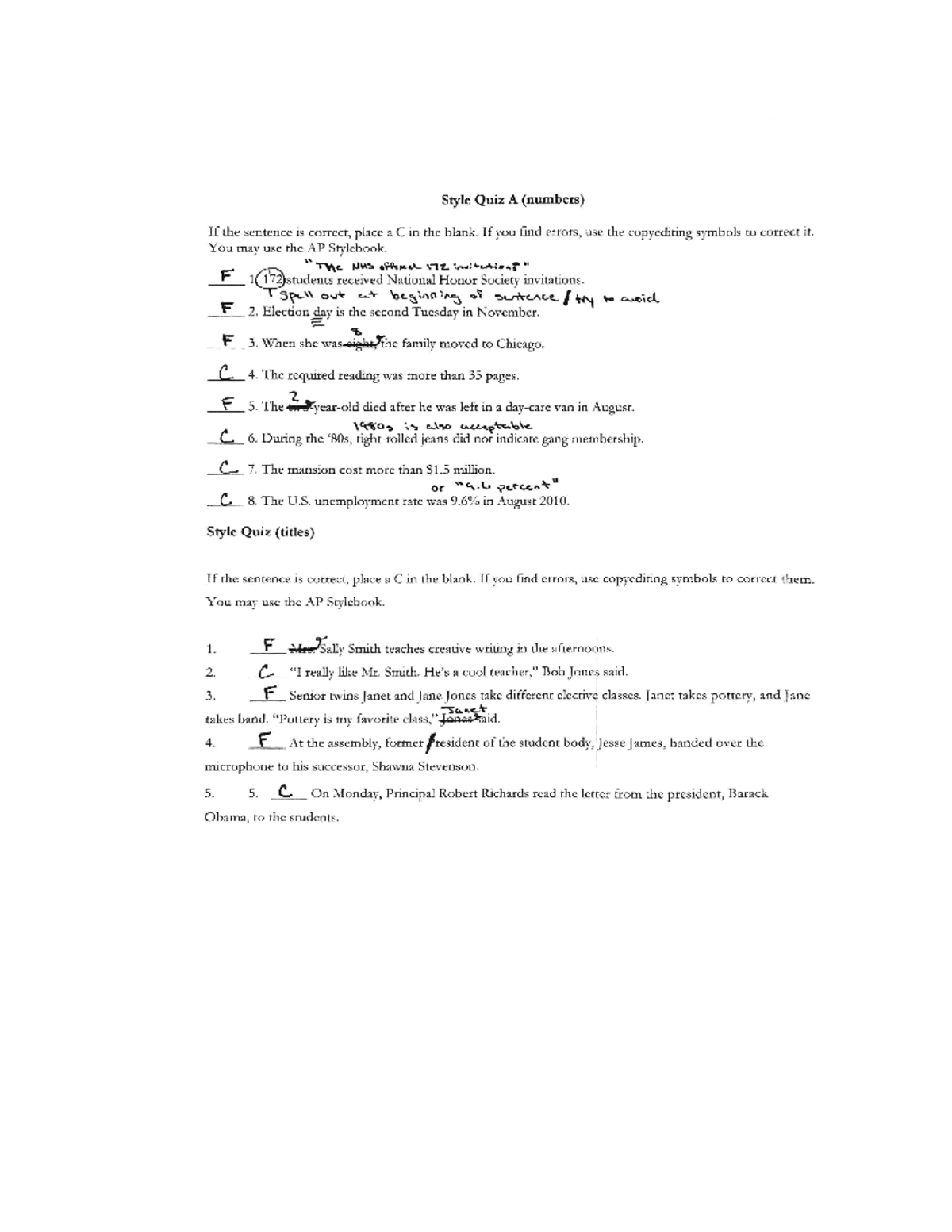 AP Style Quiz Collection: Numbers, Titles & Abbreviations - Studocu