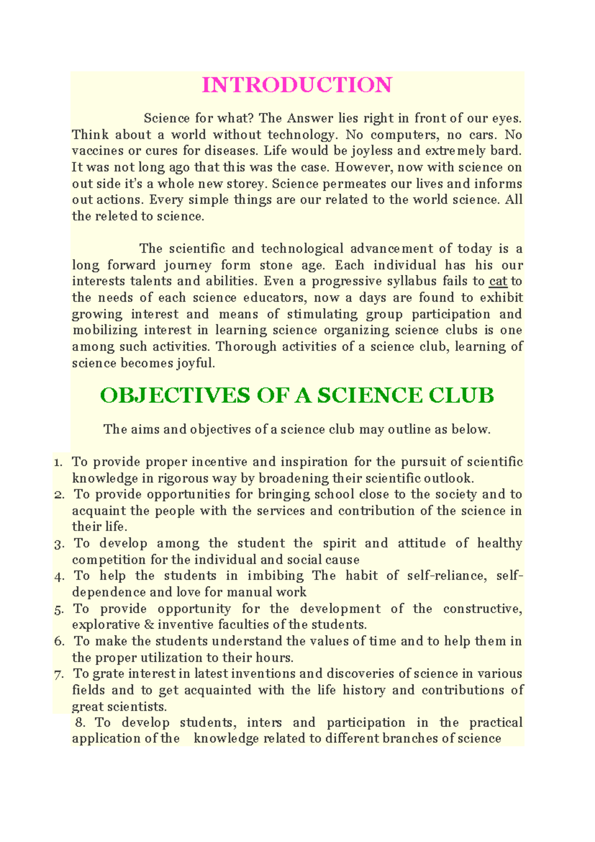 Aims and Objectives of School Science Club: Engaging Young Scientists ...