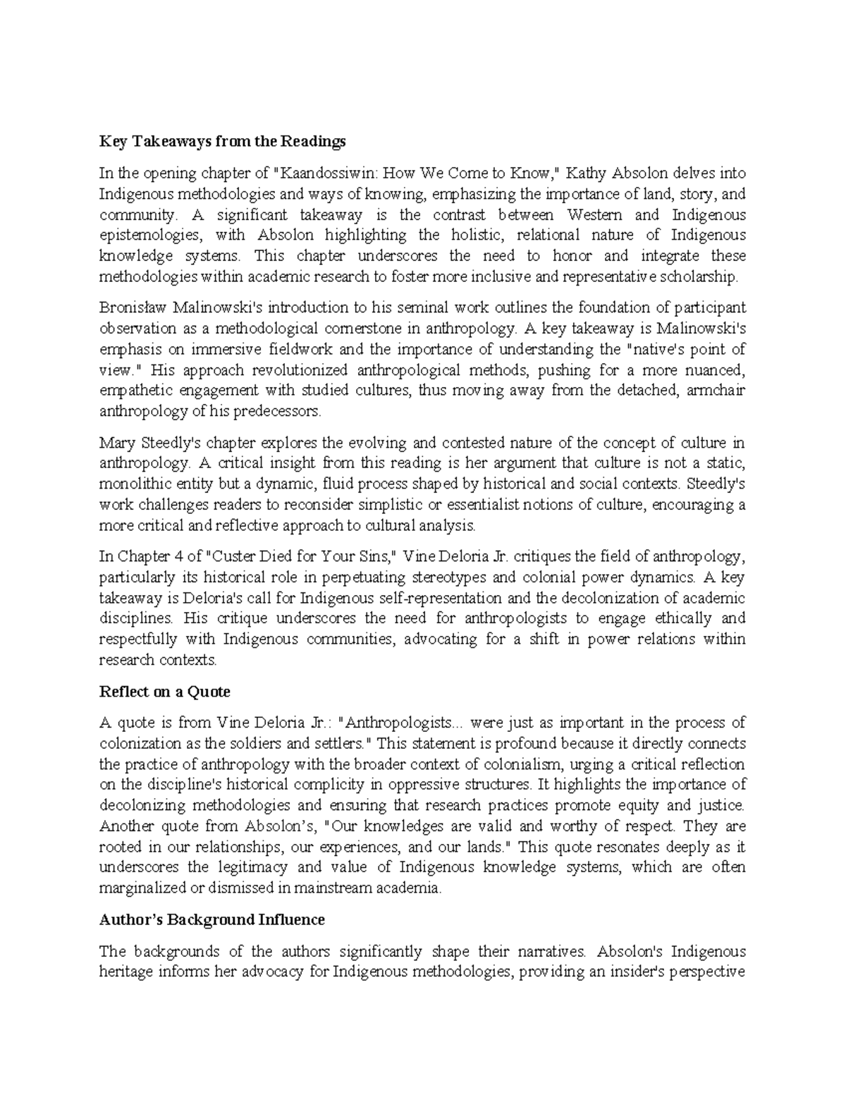 Key Takeaways from Indigenous & Anthropological Readings (Field Note ...