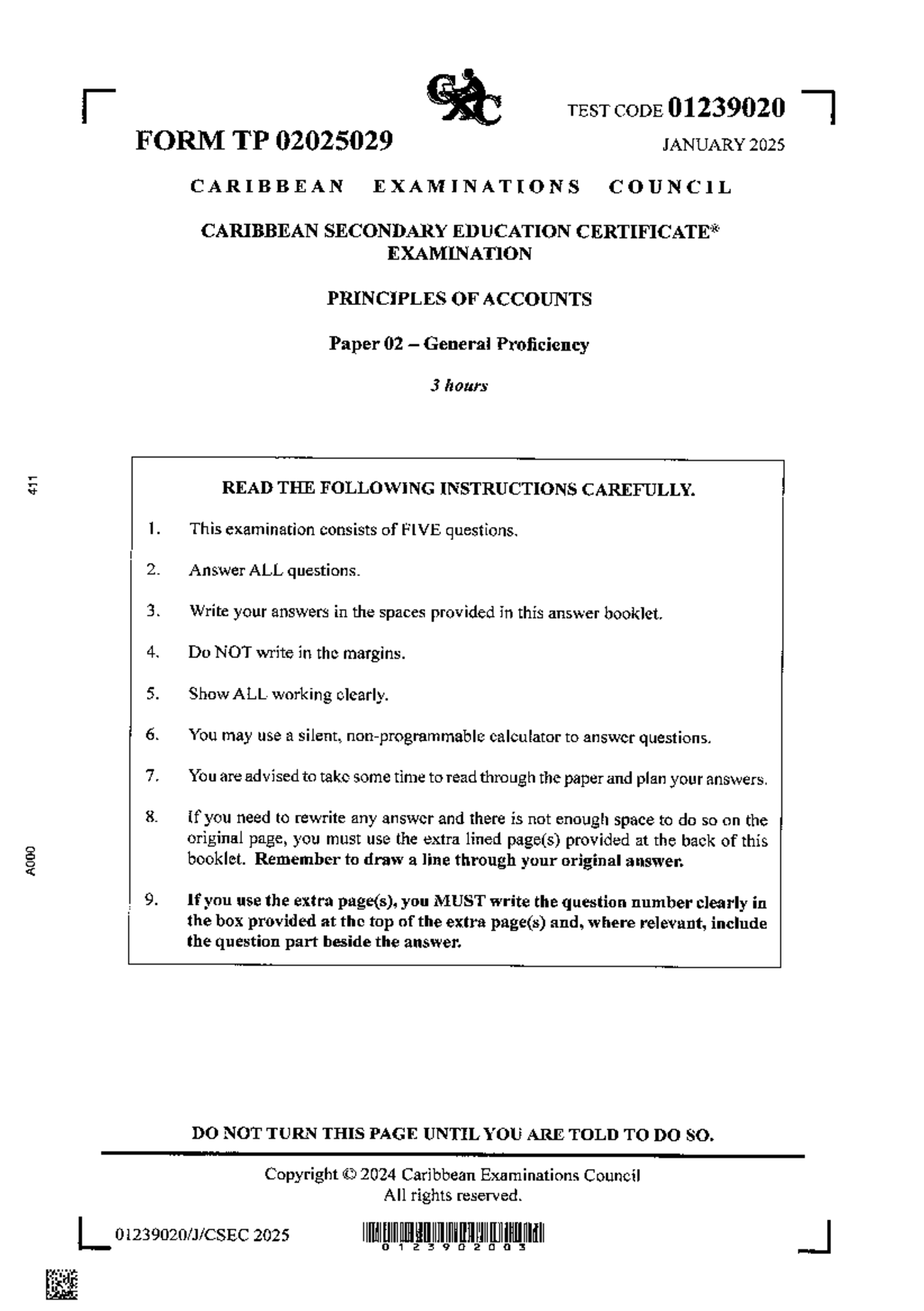CSEC POA 01239/2025 Paper 02 Exam Instructions & Journal Entries Guide ...