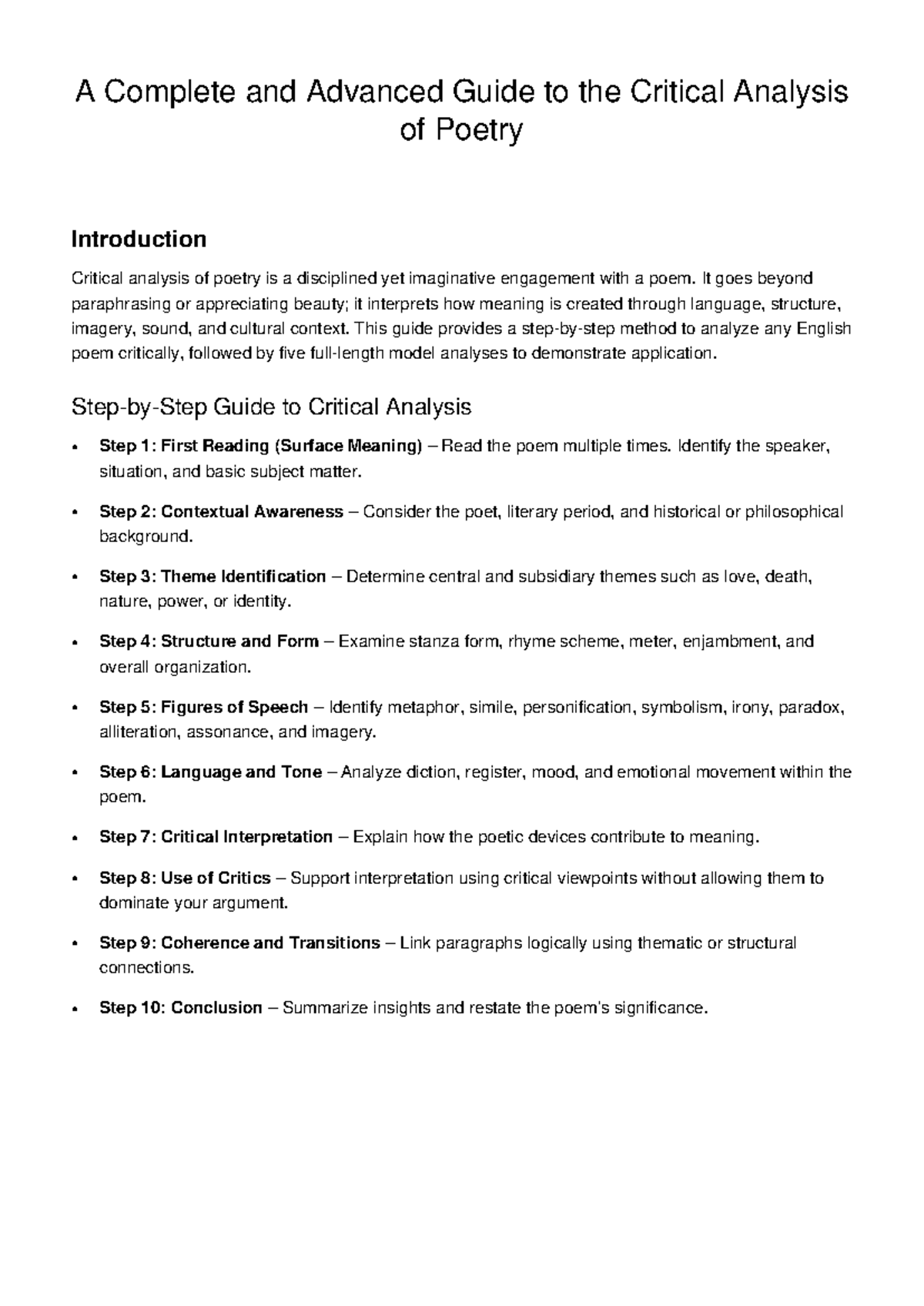 Critical Analysis of Poetry: A Comprehensive Guide - Studocu