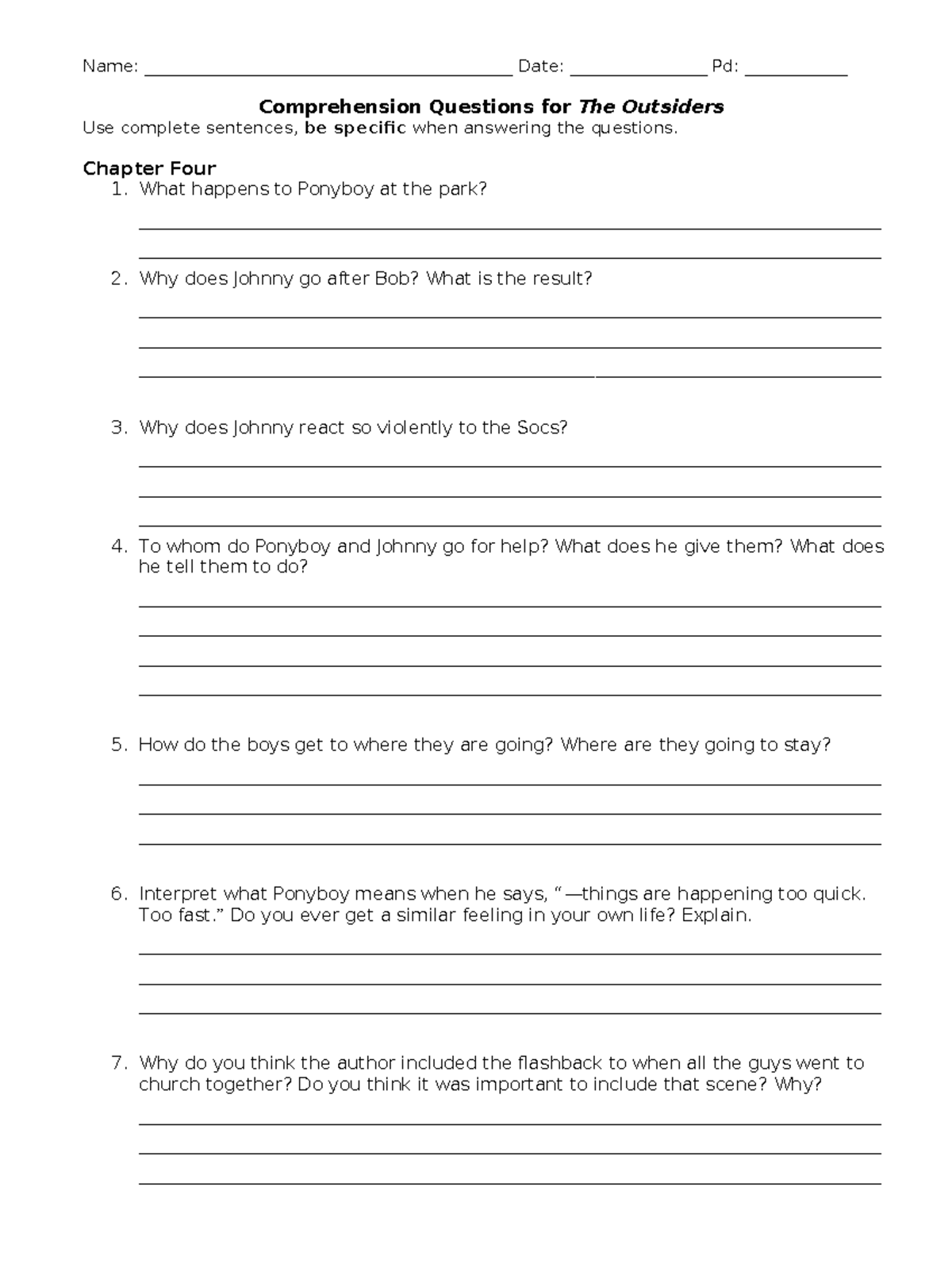 Chapter 4 Comprehension Questions for The Outsiders - Studocu