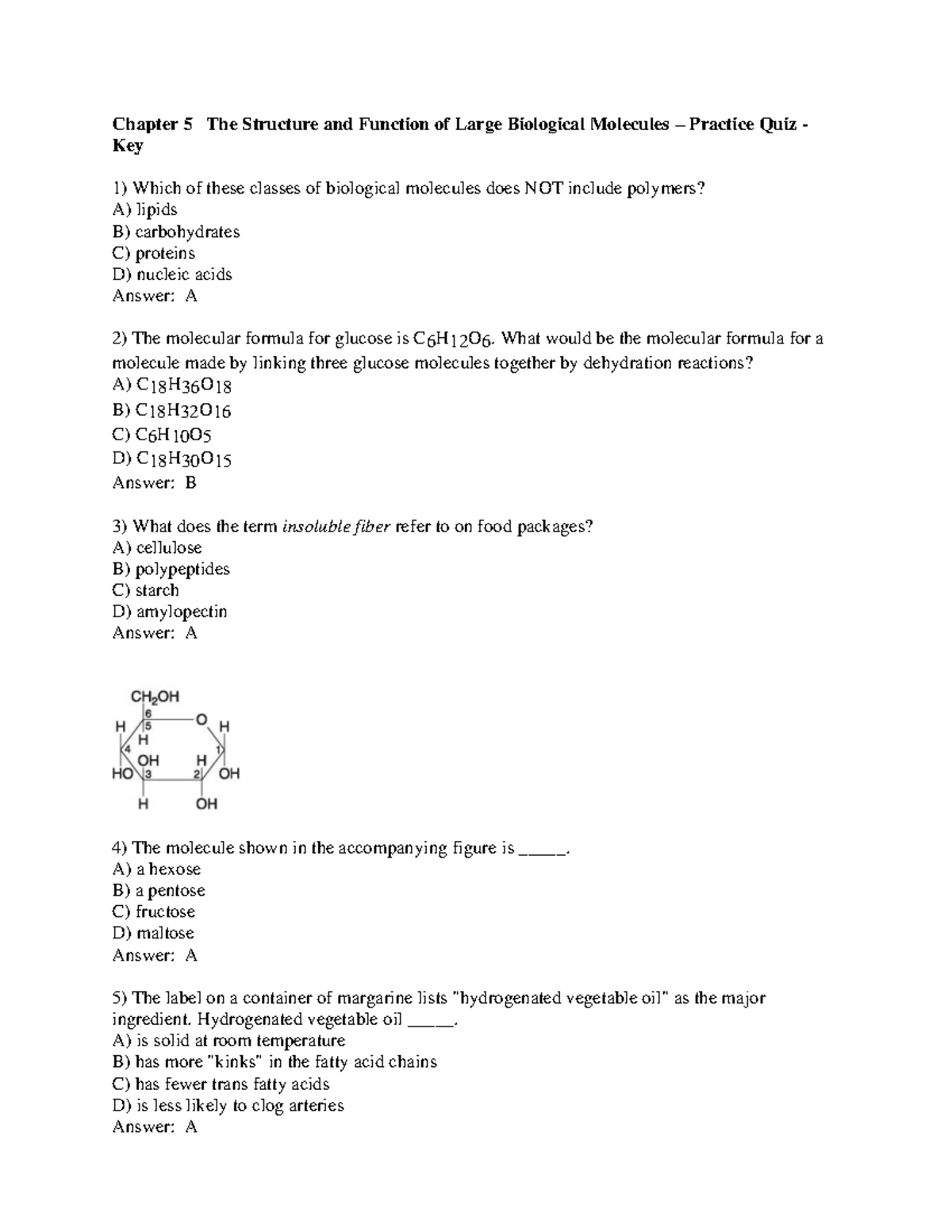 Biol 101: Chapter 5 - Structure and Function of Large Biological ...