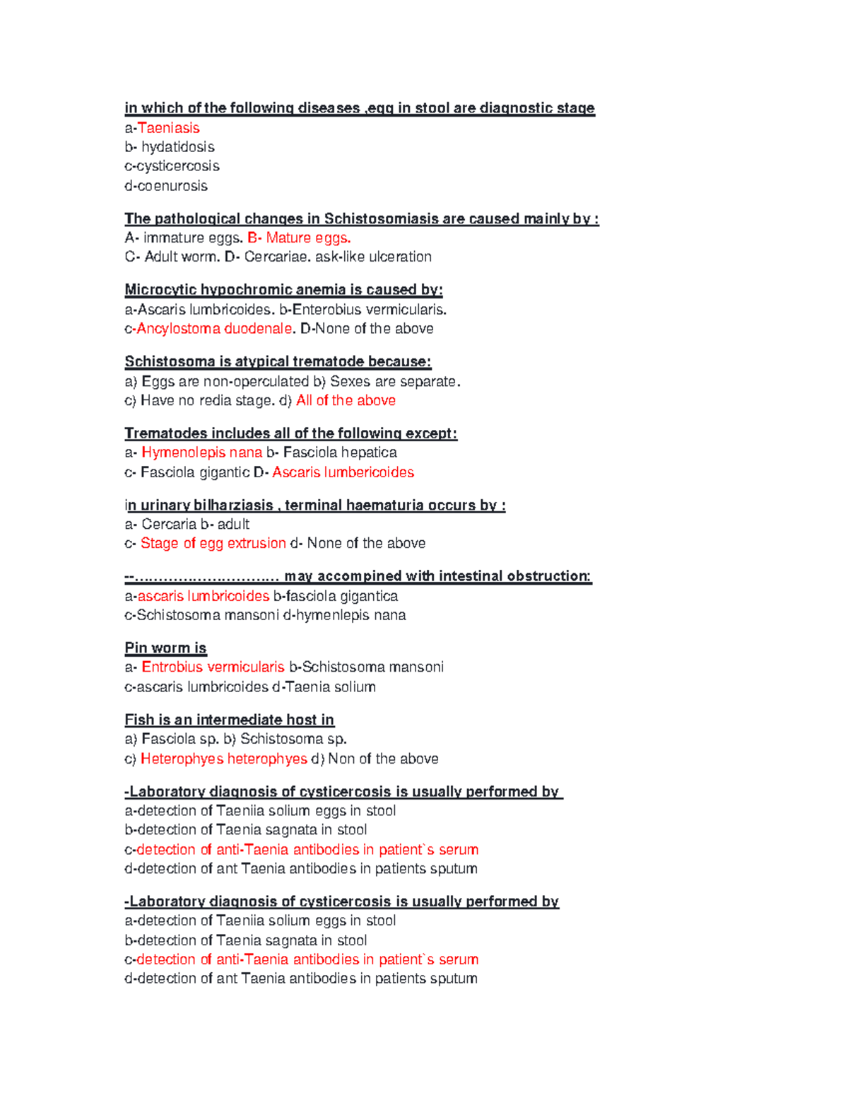 General Parasitology MCQ Review: Key Concepts & Diagnostic Stages - Studocu