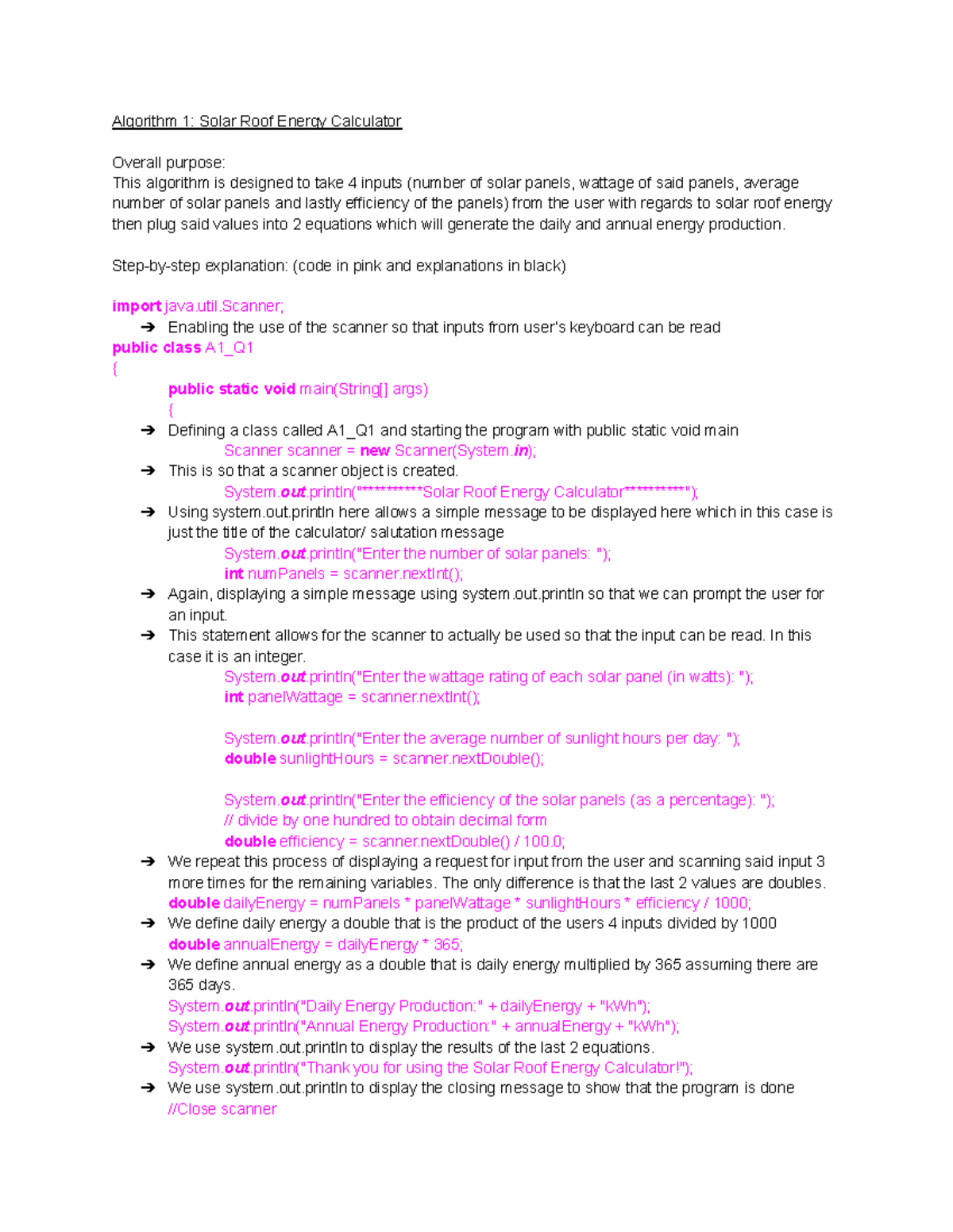 COMP 248- Assignment 1 Explainations - Algorithm 1: Solar Roof Energy ...