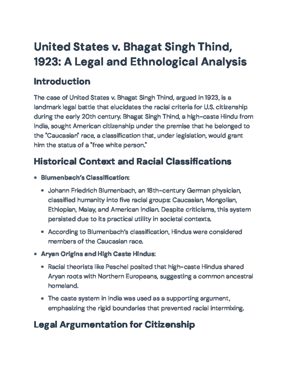 United States v. Bhagat Singh Thind (1923): Legal & Ethnological ...