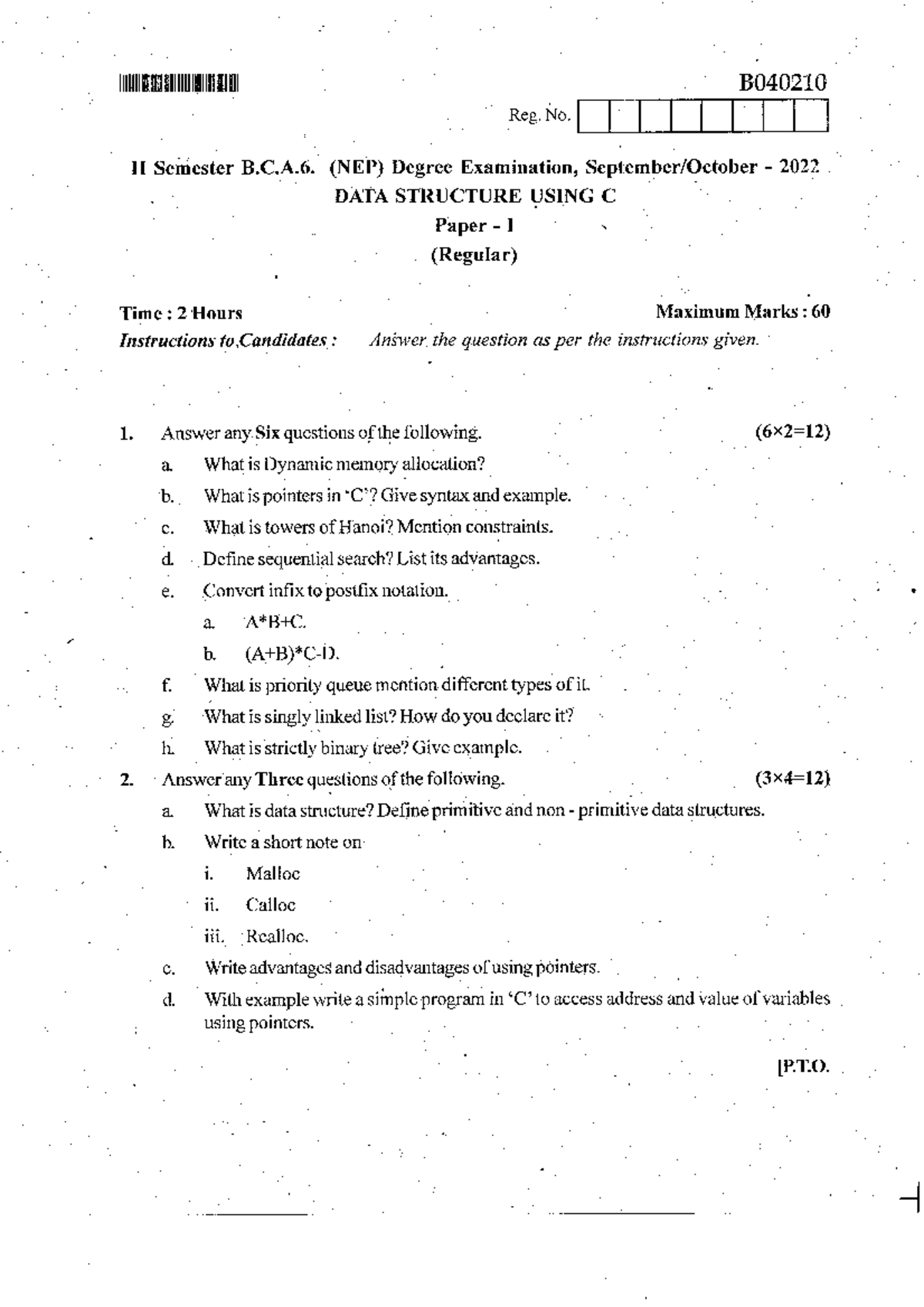 BCA II semester data structure using C question paper 2022-23 - Studocu