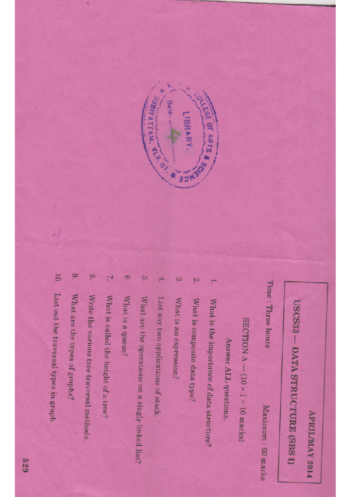 2014 USCS33 DATA STRUCTURE (SBS I) Exam Questions & Answers - Studocu