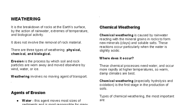 ECI 2nd Exam Notes: Weathering, Erosion, and Mass Movements - Studocu