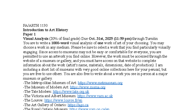 1130 Art History Visual Analysis Assignment (Fall 2025) - Studocu